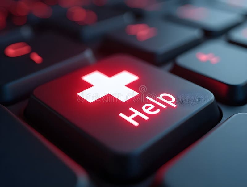 The Bright Red Help Button on a Black Keyboard Stands Out, Signaling ...