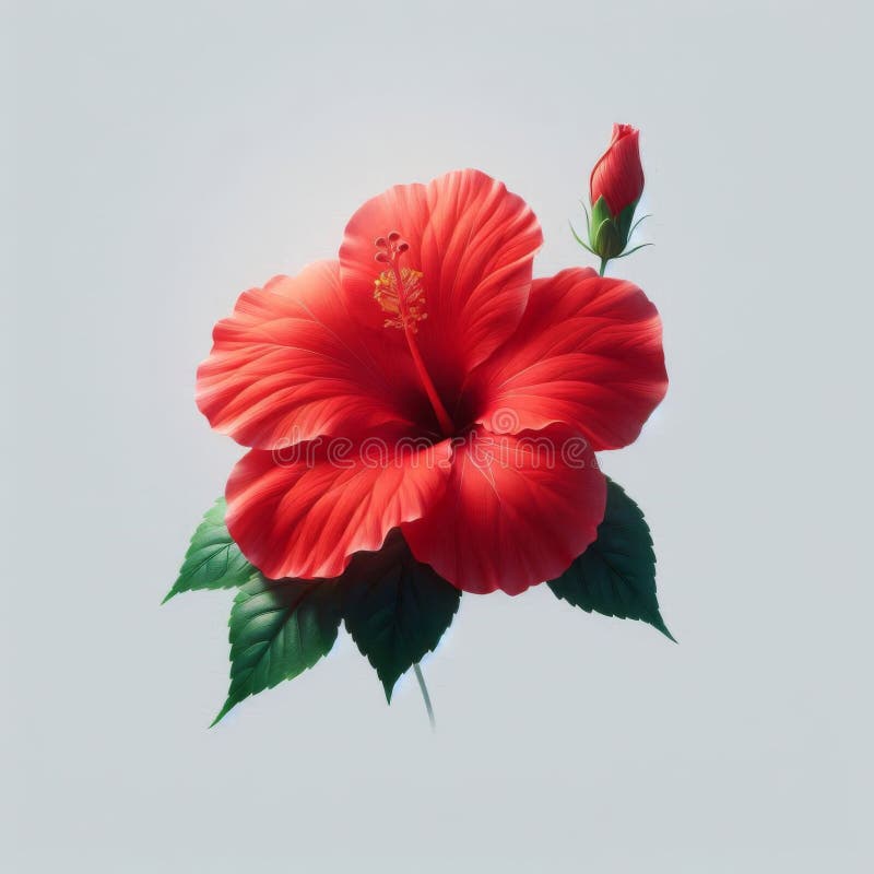 Bright Red Hibiscus Flower Fully Bloomed, Isolated on a Clean White ...