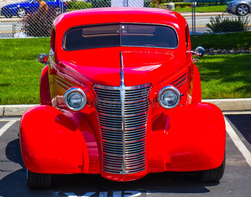 Bright Red Hot Rod stock photo. Image of street, mirrors - 100905588