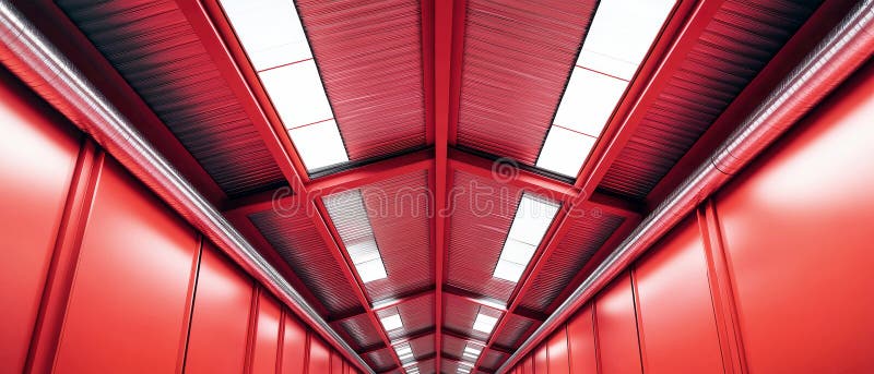 Bright Red Industrial Ceiling Beams and Sleek Air Ducts Create a ...