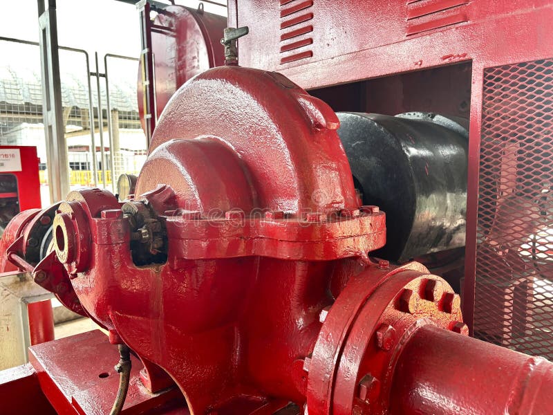 Bright Red Industrial Fire Pump System, Editorial Stock Photo - Image ...
