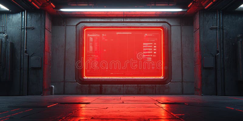Bright Red Interface Illuminates a Futuristic Control Room with Sleek ...
