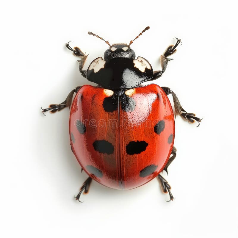 A Bright Red Ladybug with Black Spots on Its Back, Isolated on White ...