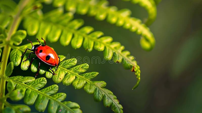 A Bright Red Ladybug with Black Spots is Perched on a Vibrant Green ...