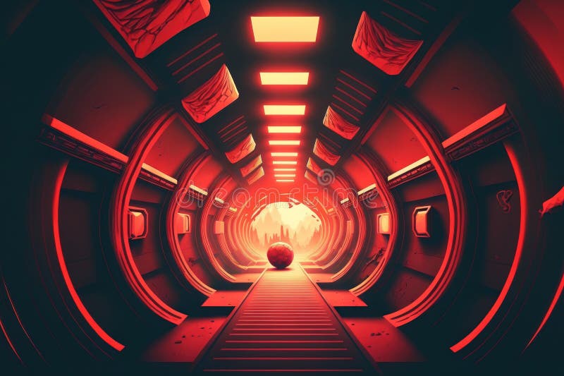 Bright Red Light Science Fiction Inspired Tunnel Stock Illustration ...