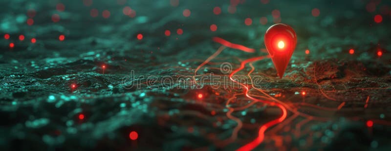 Bright Red Light Marks Location on Digital Map Stock Illustration ...