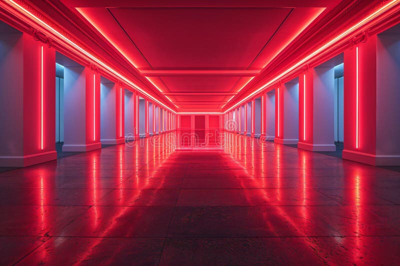 Bright Red Lights Shine in an Empty Room, High Quality, High Resolution ...