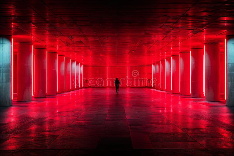 Bright Red Lights Shine in an Empty Room, High Quality, High Resolution ...