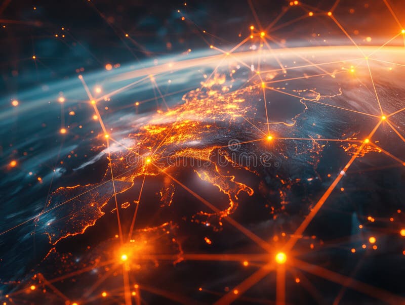 Bright Red Lines between Cities on the Surface of the Globe Stock Photo ...