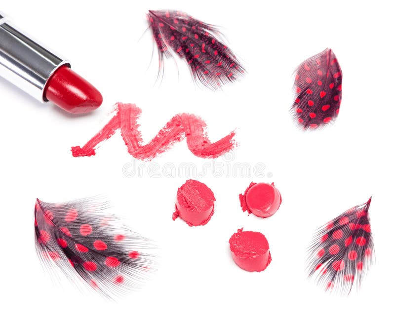 Bright Red Lipstick with Mottled Feathers Stock Image - Image of ...