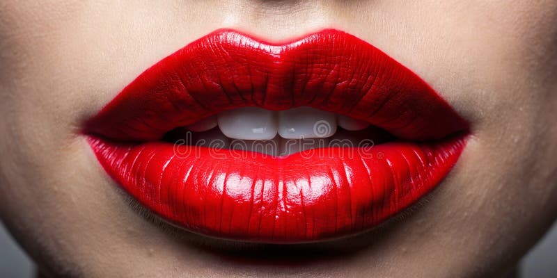 Bright Red Lipstick on Open Lips Generative AI Stock Illustration ...