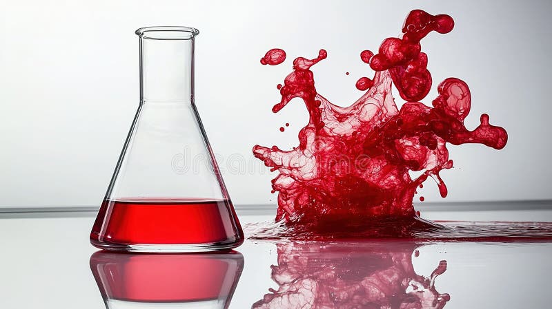 Vibrant Red Liquid Splashing from a Beaker, Showcasing a Dynamic ...