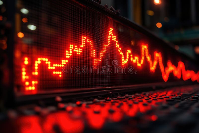 Night Stock Market LED Display Showing Red Trendline Stock Illustration ...