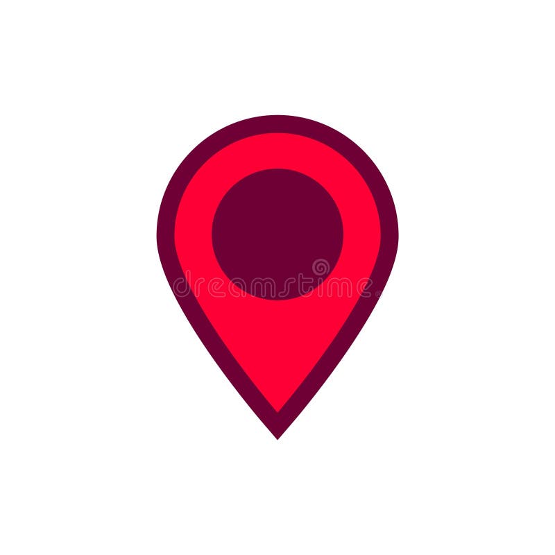 Bright Red Location Pin Symbol with Dark Circle Center on White Plain ...