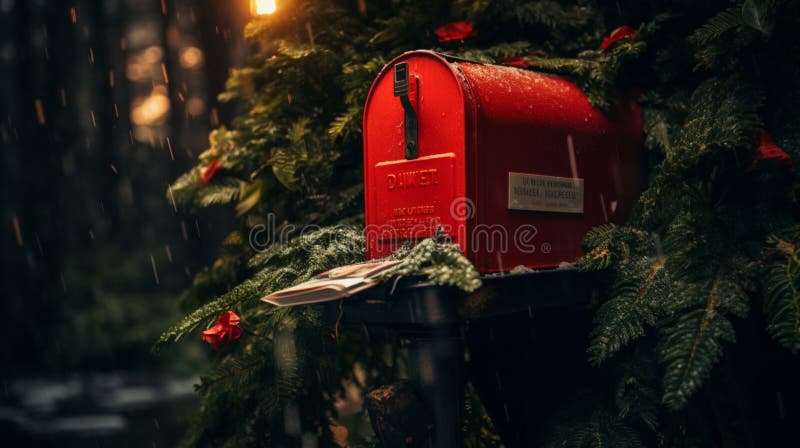 A Bright Red Mailbox Near the Street. Generative AI Stock Illustration ...
