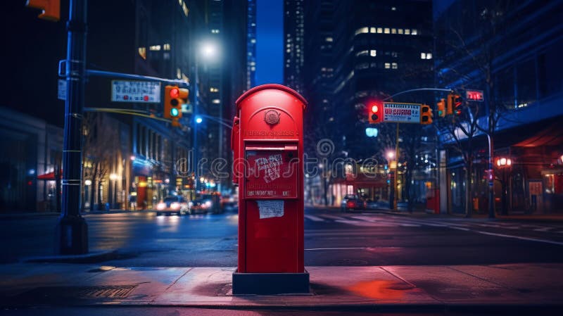 A Bright Red Mailbox Near the Street. Generative AI Stock Illustration ...