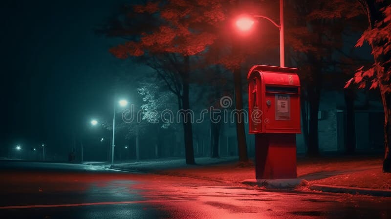 A Bright Red Mailbox Near the Street. Generative AI Stock Illustration ...