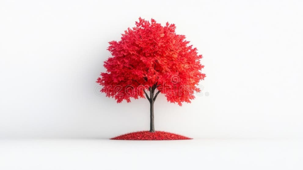 Bright Red Maple Tree with Leaves Gathered at the Base. Generative AI ...