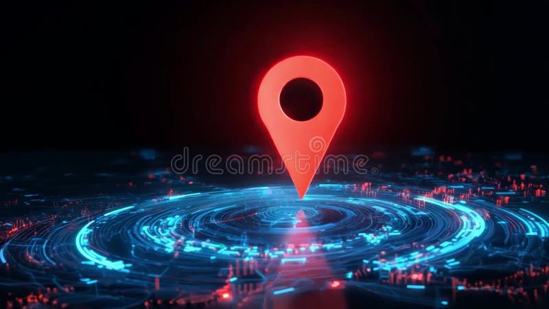 Digital Navigation Marker in Vibrant Red on Futuristic Circular Data ...