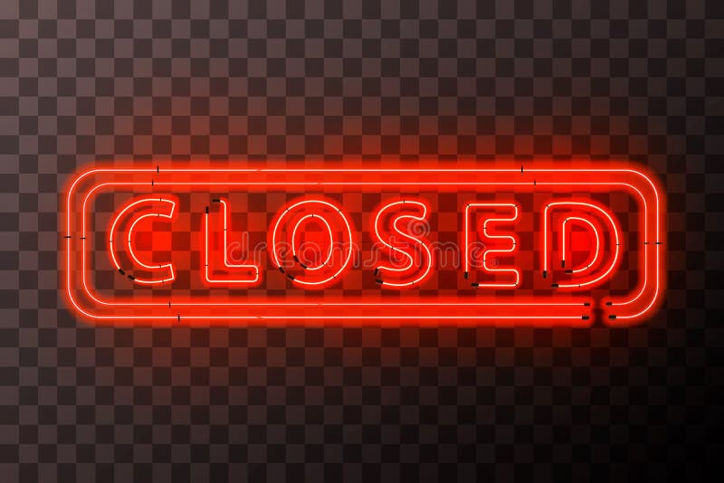Bright Red Neon Closed Sign with Rectangle Frame on Transparent Stock ...