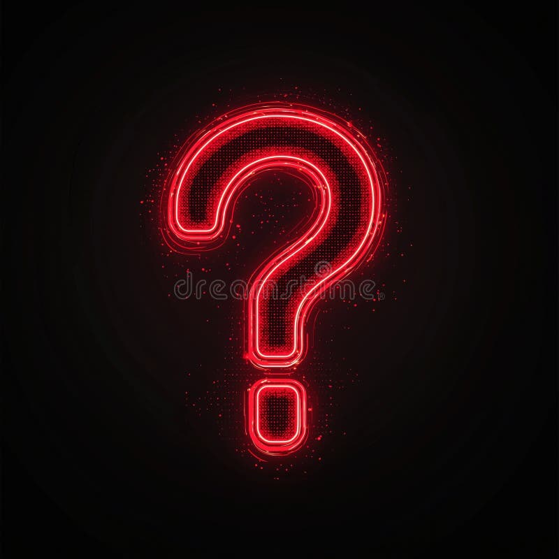 Bright Red Neon Question Mark with Glowing Lines on Dark Background ...