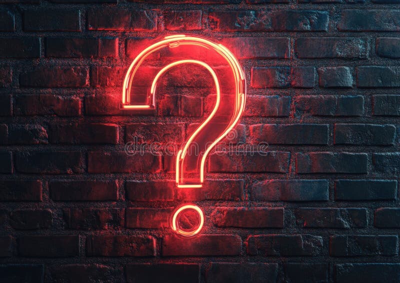 Bright Red Neon Question Mark Prominently Hanging Black Brick Wall ...