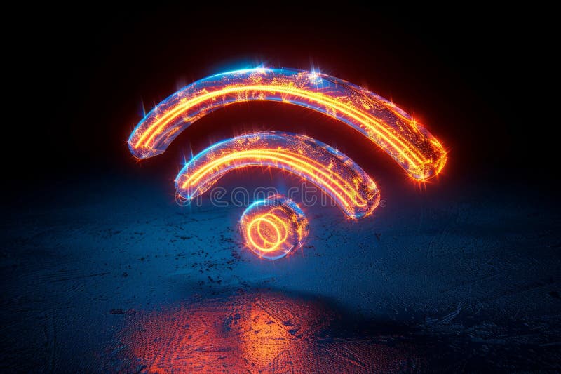 Bright Red Neon Sign Showing Wifi Availability Symbol Stock Photo ...