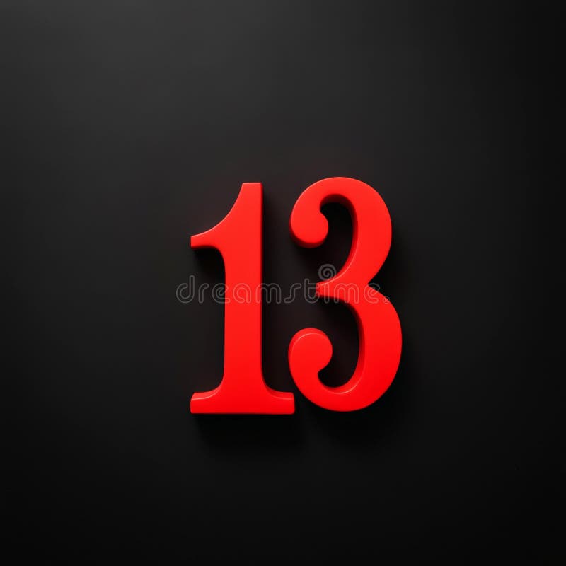 Bright Red Number 13 on a Black Minimalistic Background, a Bold ...