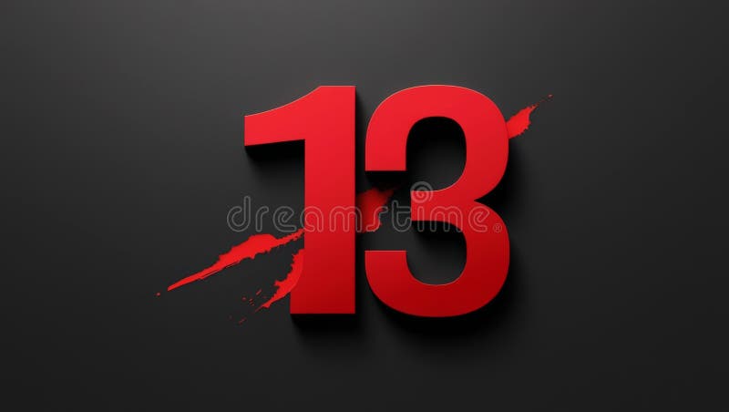 Bright Red Number 13 on a Black Minimalistic Background, a Bold ...