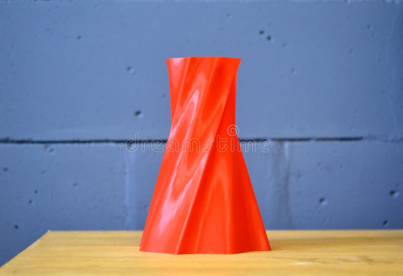 Bright Red Object Vase Printed By 3d Printer On Blue Brick Wall ...
