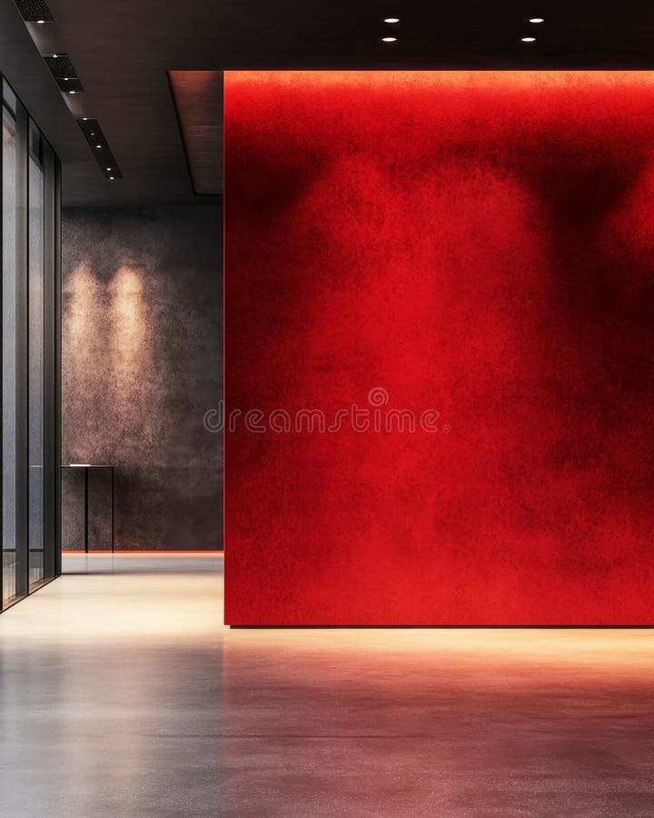 Bright Red Office Wall Enhances Modern Commercial Space with ...
