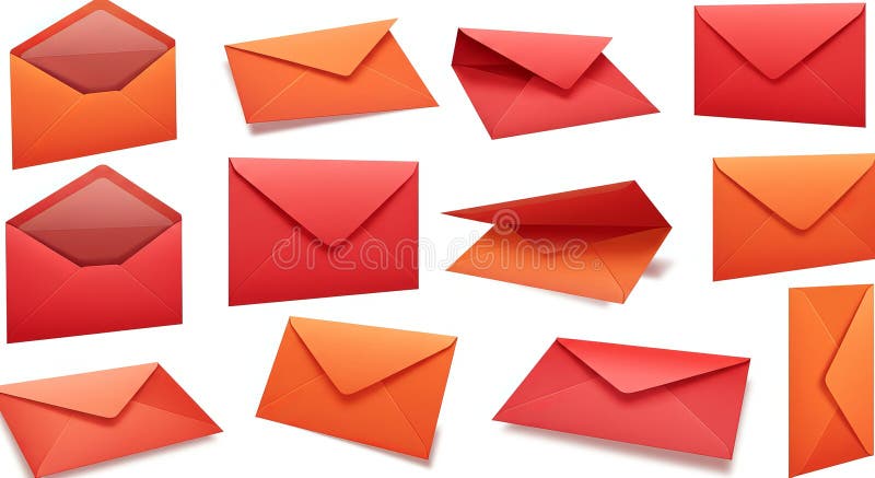 Bright Red and Orange Envelopes Arranged on White Background Stock ...