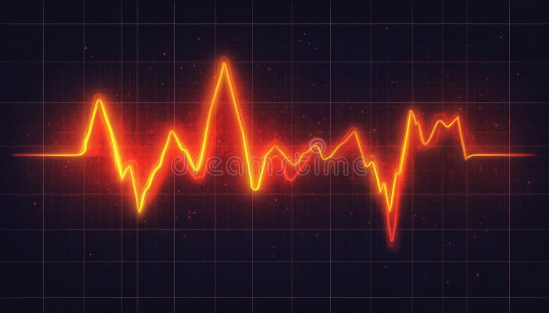 Bright Red Oscillating Heart Rate Wave on Stark Black Grid Background ...