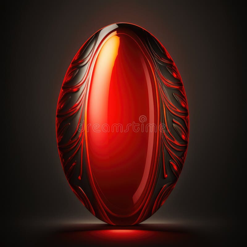 Bright Red Oval with Wavy Lines Built from Obsidian Podium, Empty ...