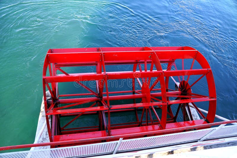 A Bright Red Paddle Wheel from a Boat on a Lake Stock Photo - Image of ...