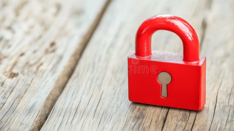 Bright Red Padlock on Weathered Wooden Surface Symbolizing Online ...