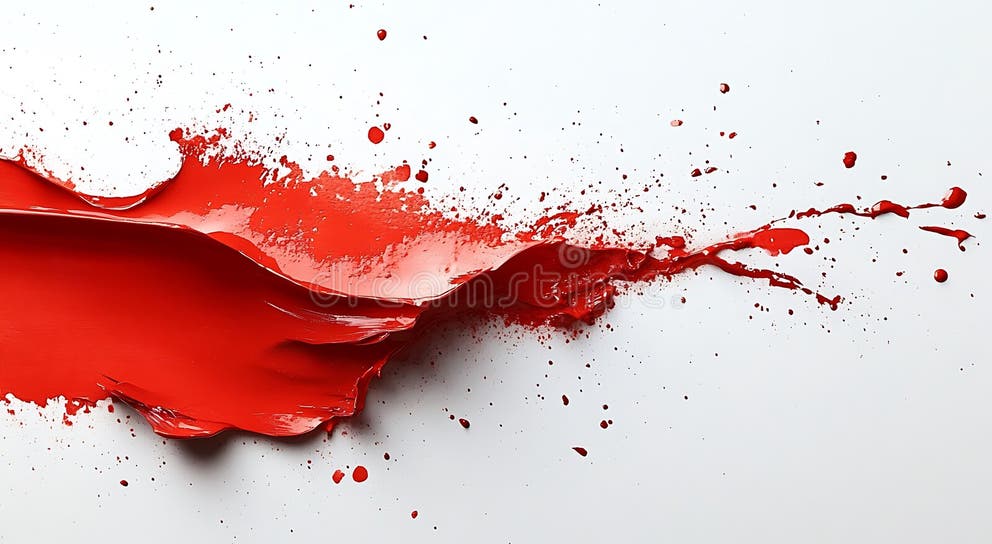 Bright Red Paint Splatter and Stroke on Clean White Surface Backdrop ...