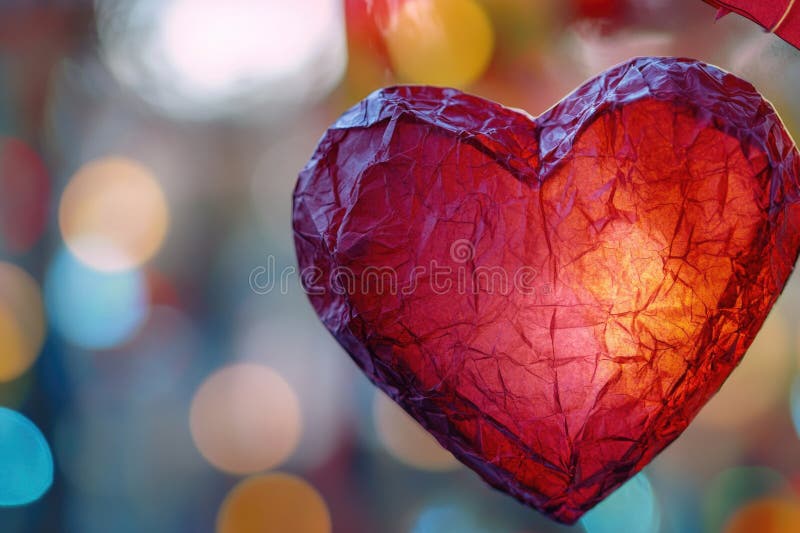 A Bright Red Paper Heart Hangs from a String, Perfect for Valentine S ...