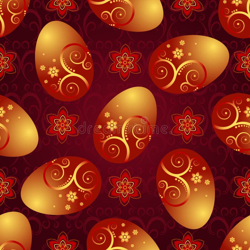Bright Red Pattern with Easter Golden Eggs Stock Vector - Illustration ...