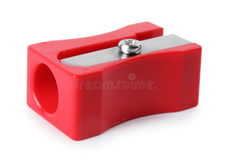Bright Red Pencil Sharpener Isolated on White. School Stationery Stock ...
