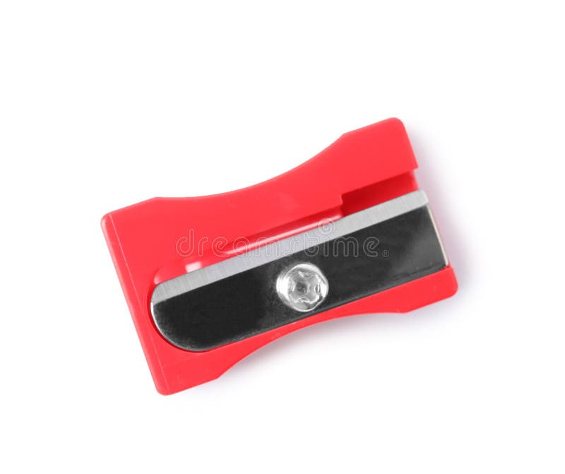 Bright Red Pencil Sharpener Isolated on White, Top View. Stock Image ...