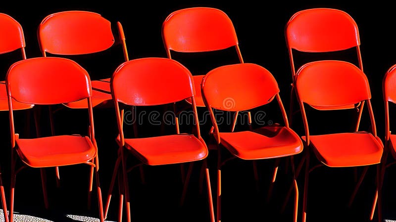 Bright Red Plastic Chairs in Rows Minimalist Design Clean Background ...
