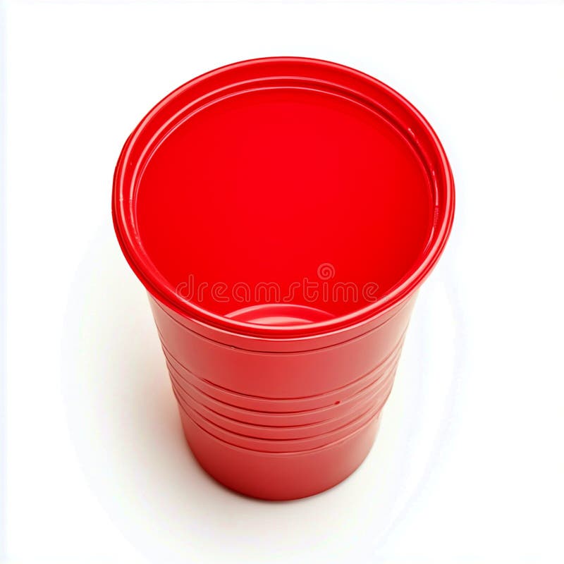 A Bright Red Plastic Cup Stands Alone on a White Surface with a Simple ...