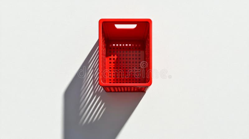 Bright Red Plastic Storage Basket Casting a Strong Shadow. this ...
