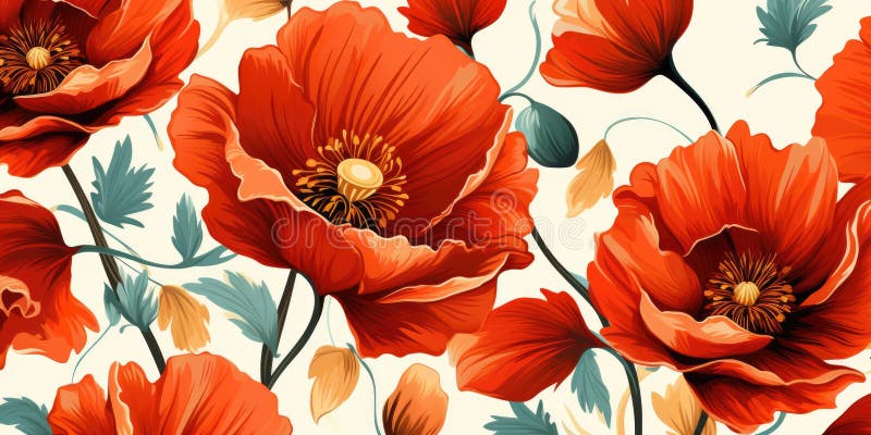 Bright Red Poppy Flowers on a Light Background, Seamless Texture ...