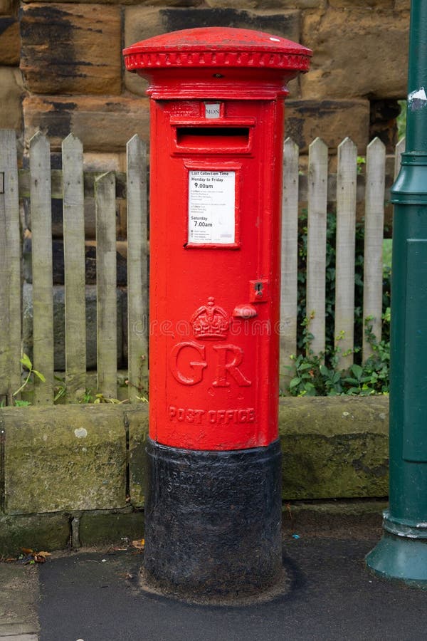 Bright Red Royal Mail ER Letter Post Box with Royal Crown Logo in Old ...