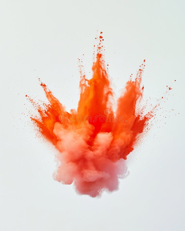 Bright Red Powder Paint Explosion on a Clean White Backdrop Creates a ...
