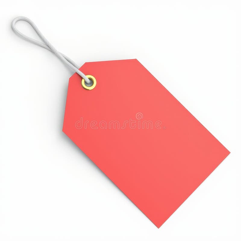 A Bright Red Price Tag with a White String, Isolated on a White ...