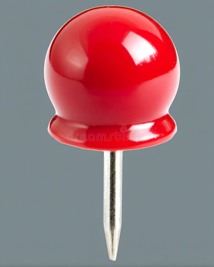 Bright Red Pushpin with Sharp Silver Pin on Light Grey Backdrop for ...