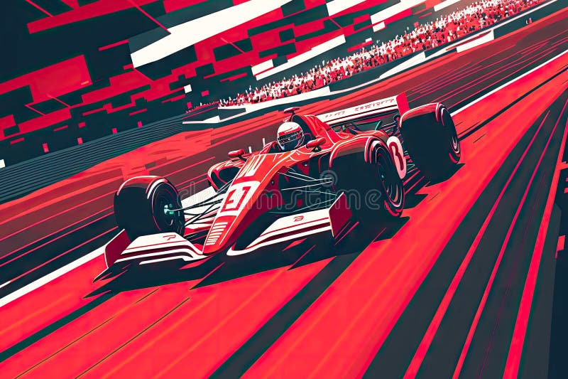 Bright Red Racing Car Races through Stadium for Formula One Racing ...
